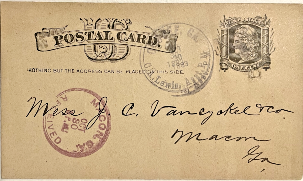 UX7 Postmaster, Oconee, GA Postmark & Red Macon Received Cancel | eBay