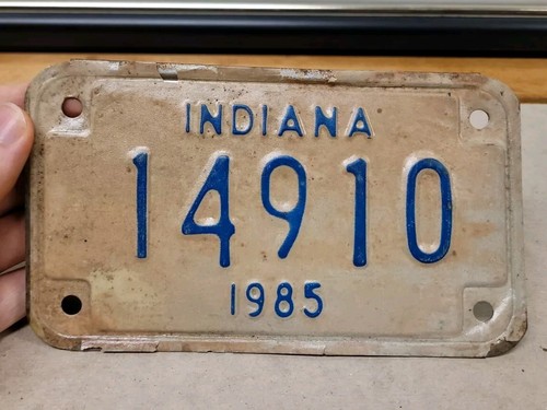 1985 Indiana Motorcycle License Plate Number 14910 Vintage Plate Harley ...