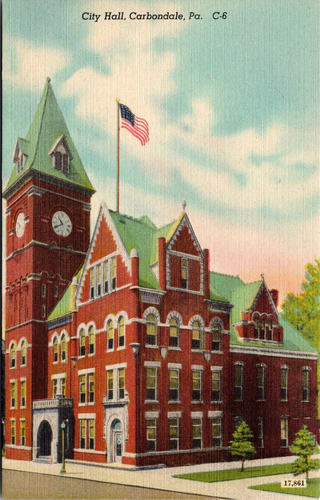 Postcard Carbondale PA City Hall Building Unused vintage linen postcard ...