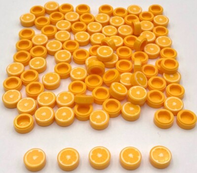 Lego 100 New Orange Tiles Flat Smooth Round 2 x 2 w Orange Fruit Slice ...