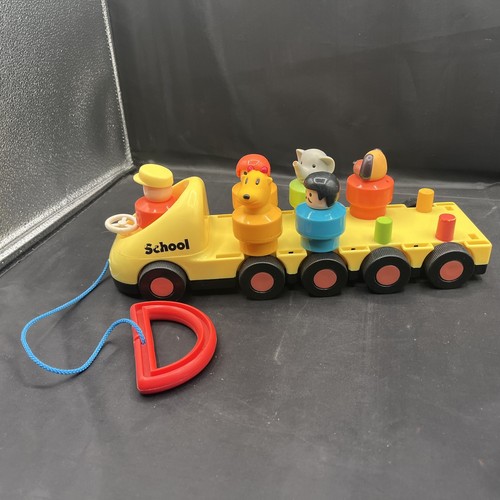 Vintage Parents Battat School Bus Pull Along Toy w/6 Spinning Figures ...