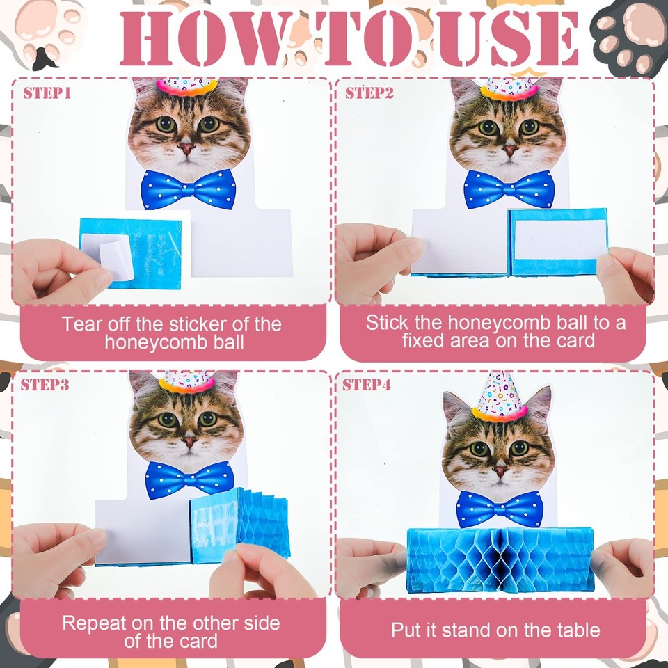 9 Pcs Cat Themed Honeycomb Centerpieces Cat Party Decorations Kitten ...