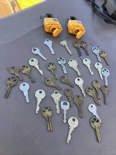 2 Master Lock Tough Under Fire Padlocks Yellow - No Keys - Plus Key Lot ...