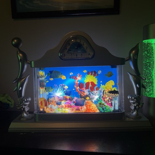 Frutiger aero rotating aquarium fish lamp with clock, sea ocean bedroom ...