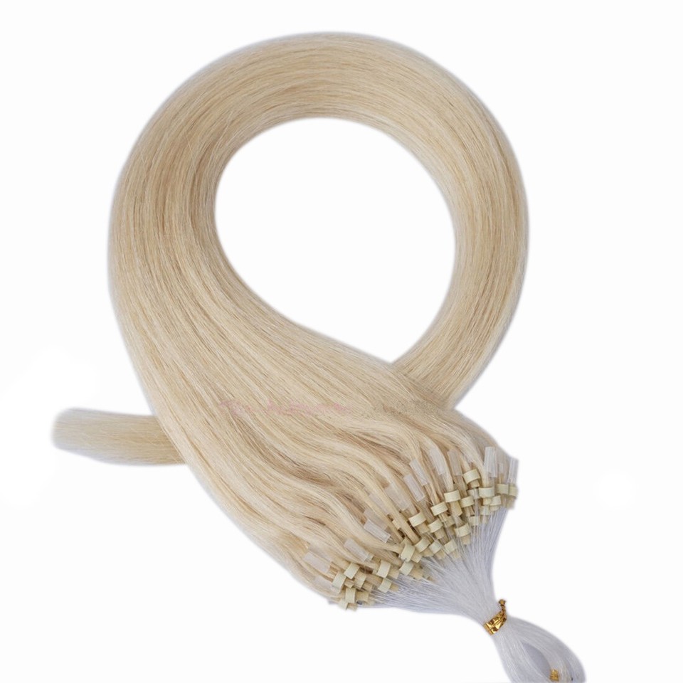 Pre-Looped Fish Line Micro Ring Beads Link Hair Extensions Real Remy ...