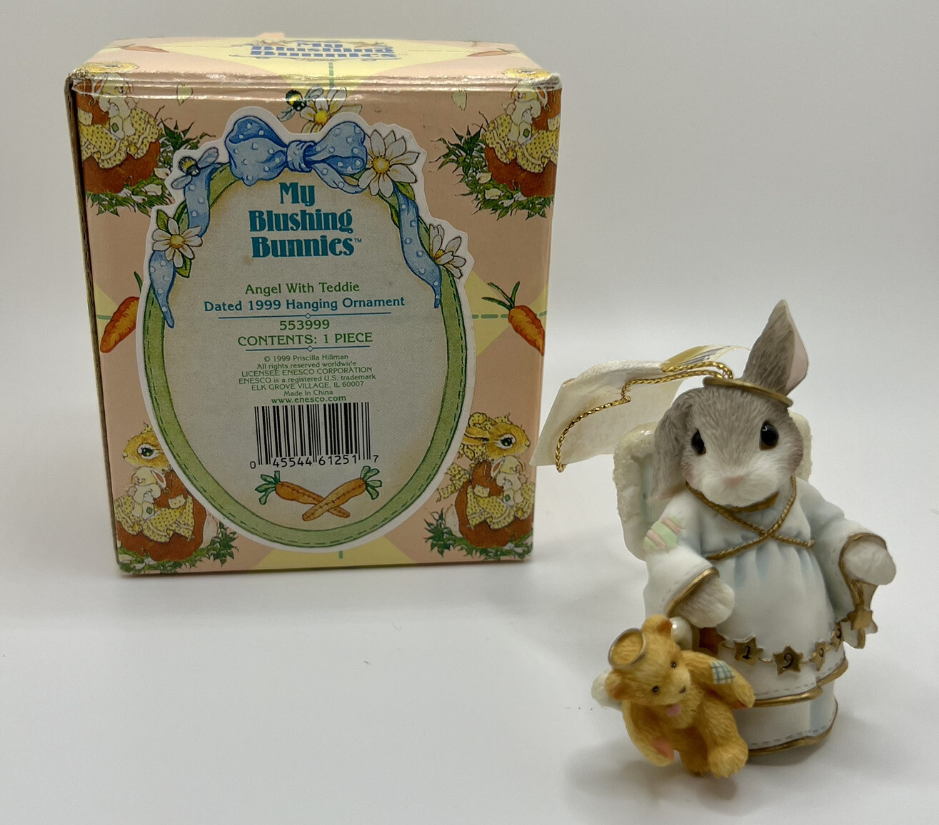 Vintage My Blushing Bunnies Enesco Ornament 1999 Angel with Teddie Bear ...