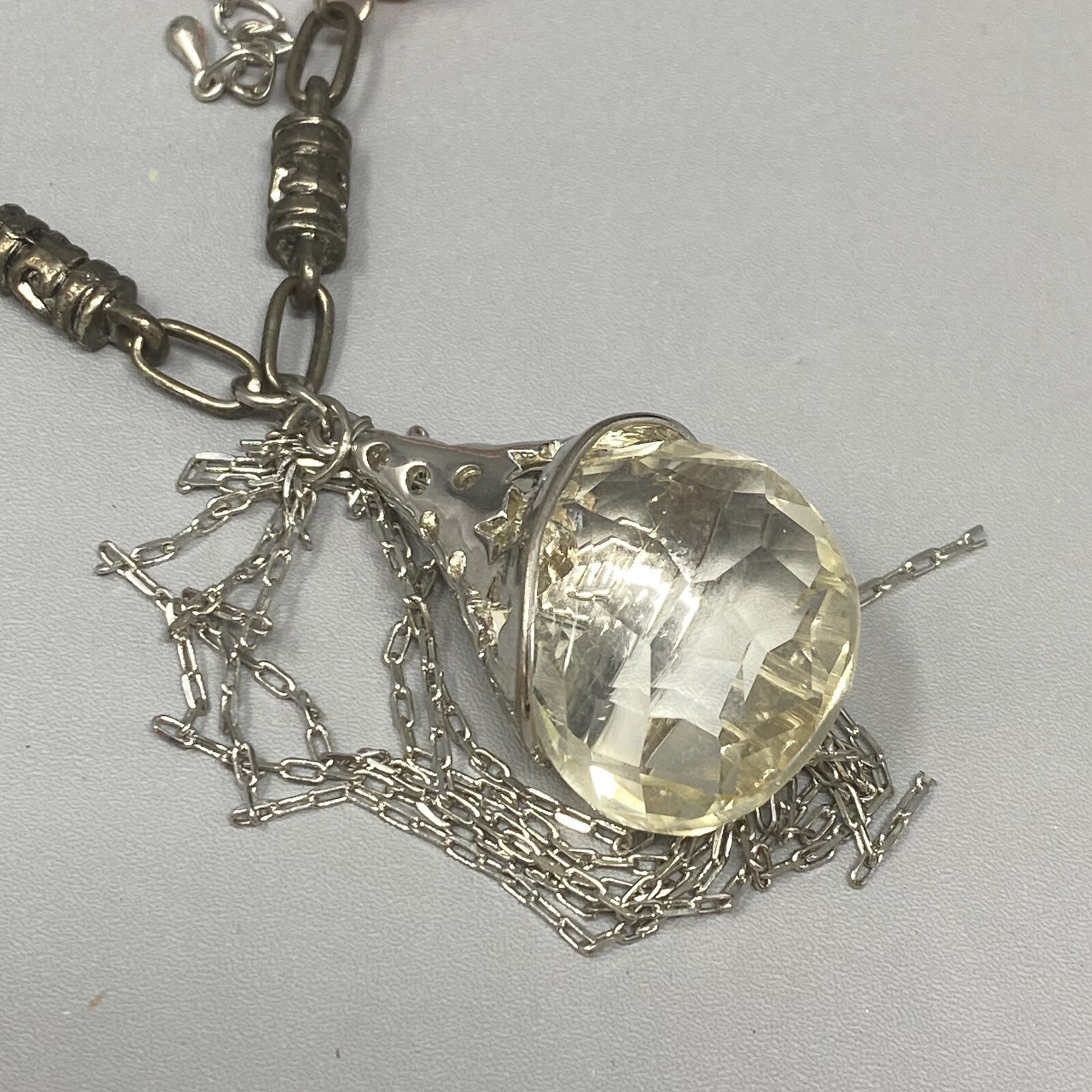 Crystal Pendant Necklace Pink Aurora Boreas & Stone Beads Cord Chain ...