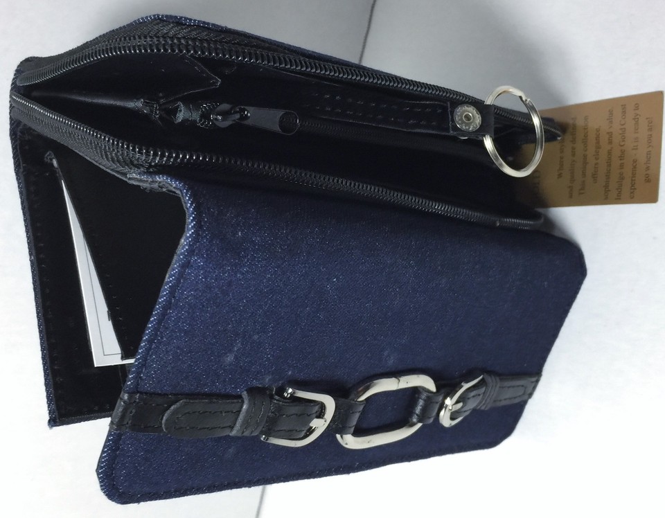 New Women wallet Denim Blue zip around Organizer Multi function attache ...
