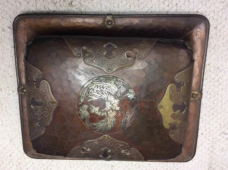 ANTIQUE JAPANESE HAMMERED COPPER BOX & TRAY WITH PHOENIX SIGNED | eBay