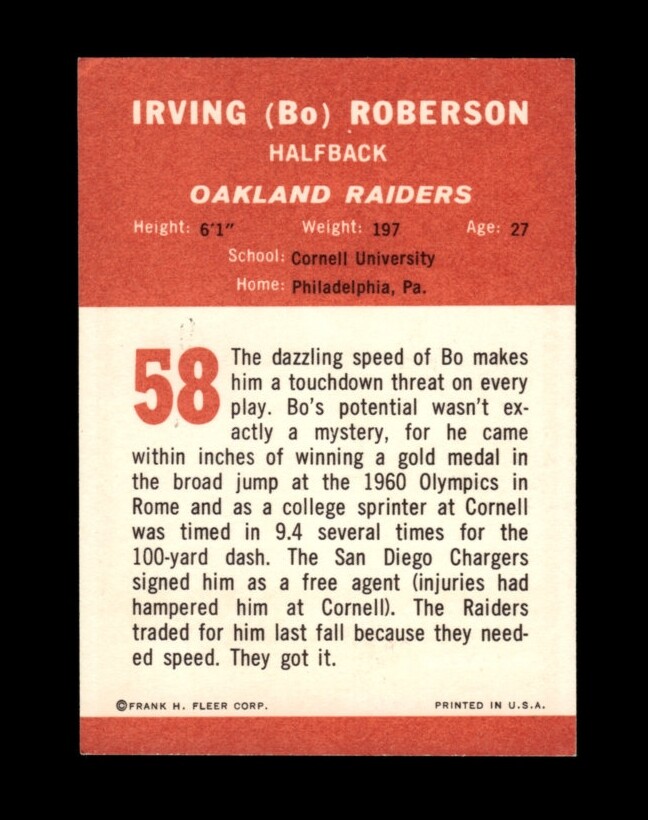 1963 Fleer Set-Break # 58 Bo Roberson RC NR-MINT *GMCARDS* | eBay