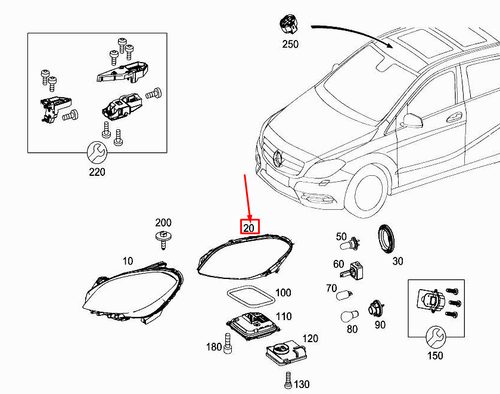 MERCEDES-BENZ B W246 Front Right Headlight Sealing Frame A2468260458 ...