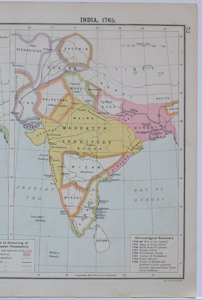 HISTORICAL MAP INDIA 1707 MAHRATTA MOGUL EMPIRE ~ INDIA 1765 NIZAM MYSORE OUDH | eBay Australia
