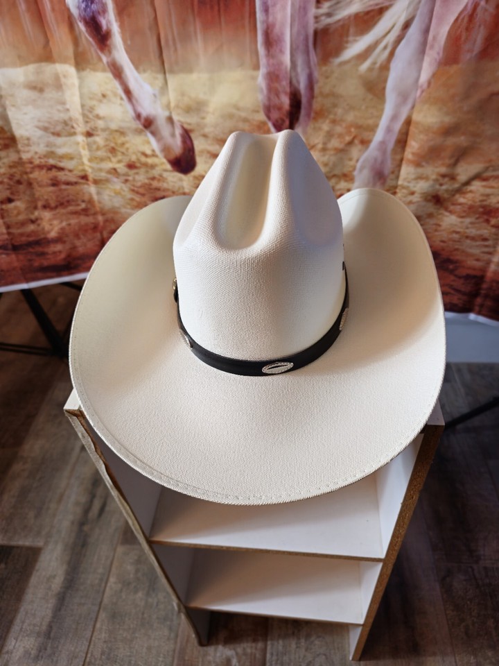 Men's Classic Cattleman Off White Straw Cowboy Hat Silver CONCHO BAND ...
