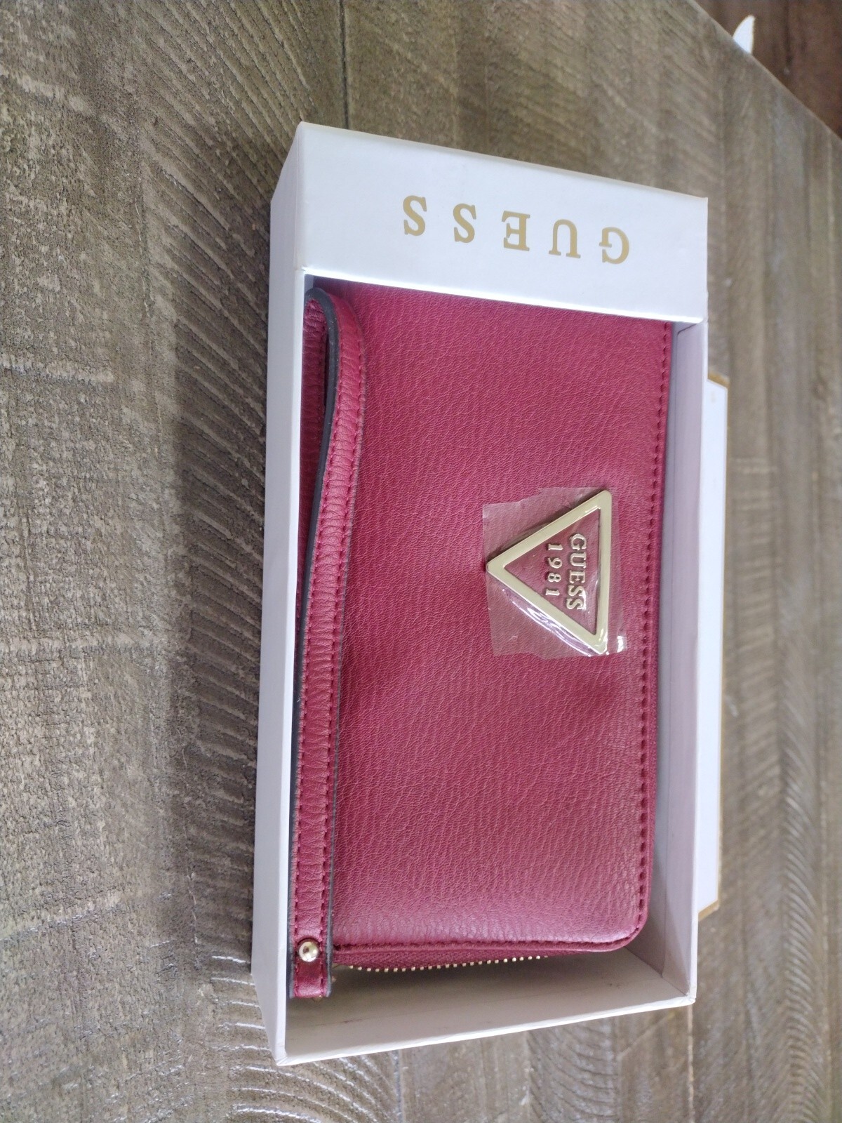 Guess 1981 Red Saffiano Zip Around Wristlet Wallet | eBay