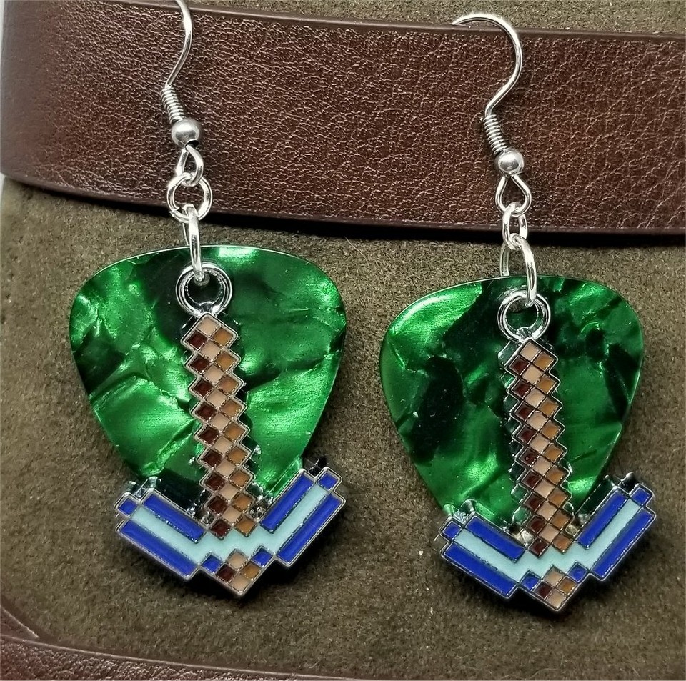 Minecraft Pickaxe Charm Guitar Pick Earrings - Pick Your Color | eBay