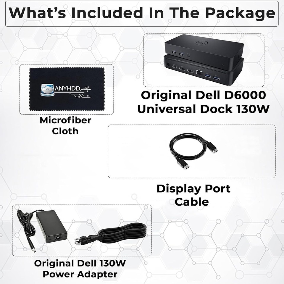 Dell D6000 Universal Dock Bundle with 130W Power Adapter – Supports 4K ...
