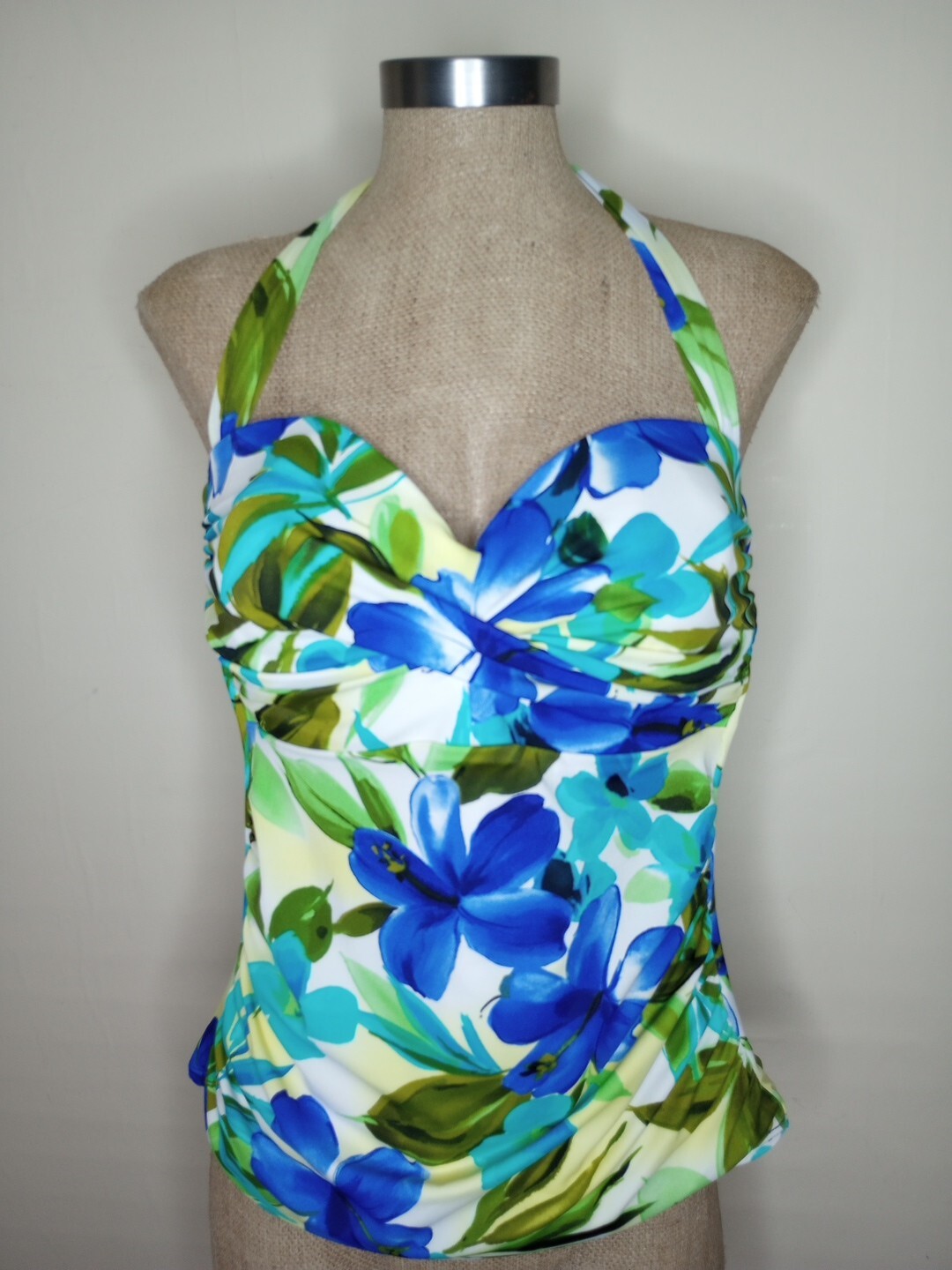 Miraclesuit Tankini Swim Top Sz 14 D Blue Floral Tropical Beach ...