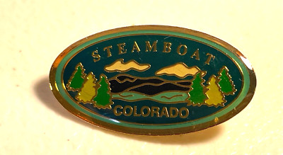 Vintage Steamboat Colorado Lapel pin 1.5" gold tone oval CO river ...