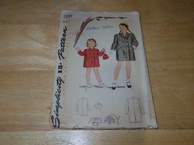 Vintage 1940s Simplicity Sewing Pattern 1257 Girl's Coat, Hat & Bag ...