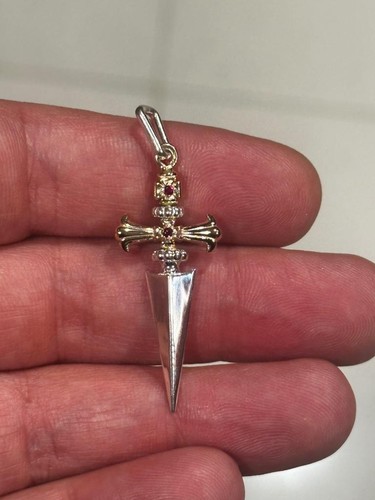 14k Yellow Gold & Sterling Silver Natural Ruby 3D Sword Dagger Custom ...