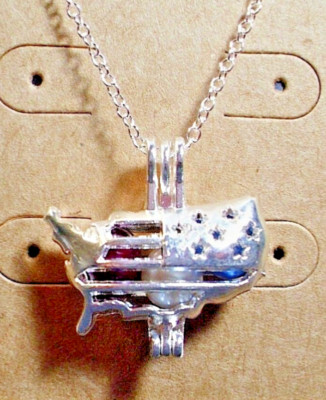 USA Locket 18" Necklace, With 3 Pearls Inside | eBay