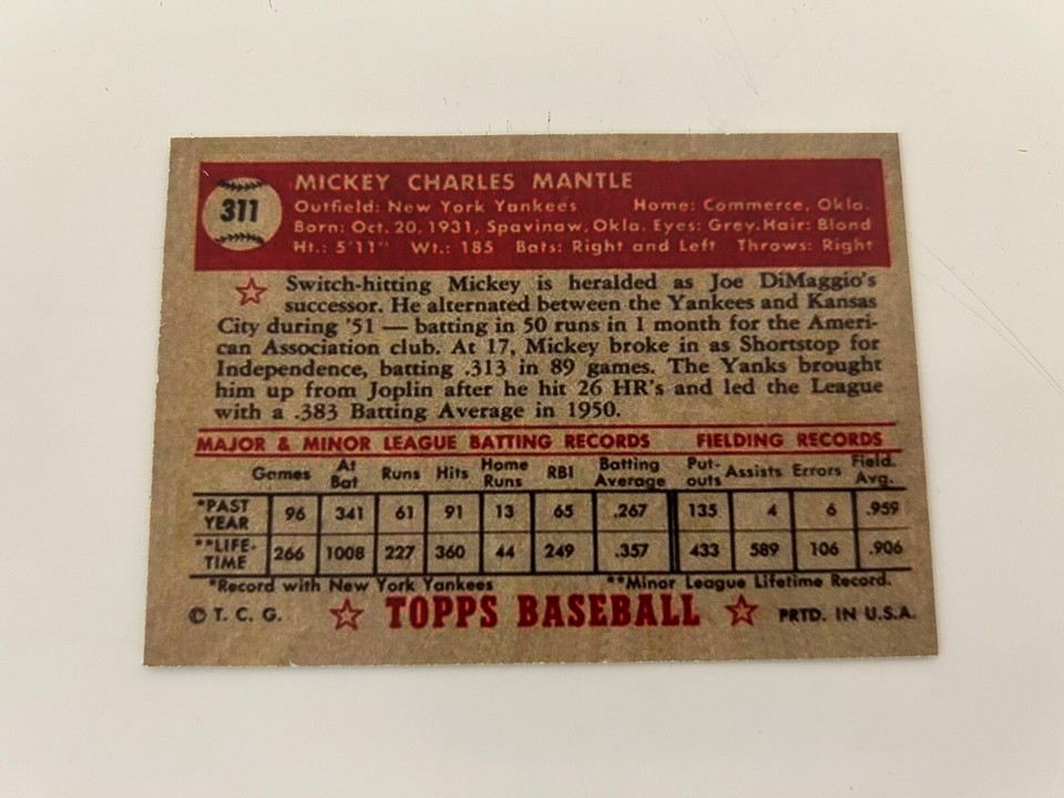 TOPPS MANTLE 1952 TOPPS REPRINT NM-MT OR BETTER | eBay