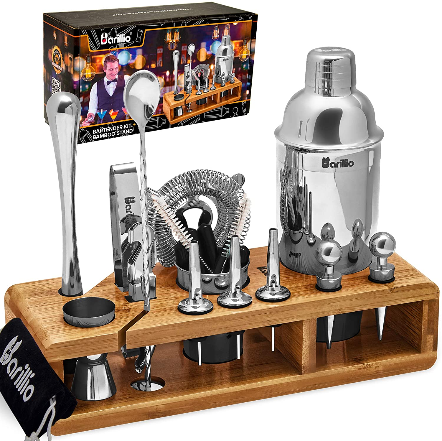 Mixology Bartender Kit 23-Piece Elite Cocktail Shaker Set and Bamboo ...