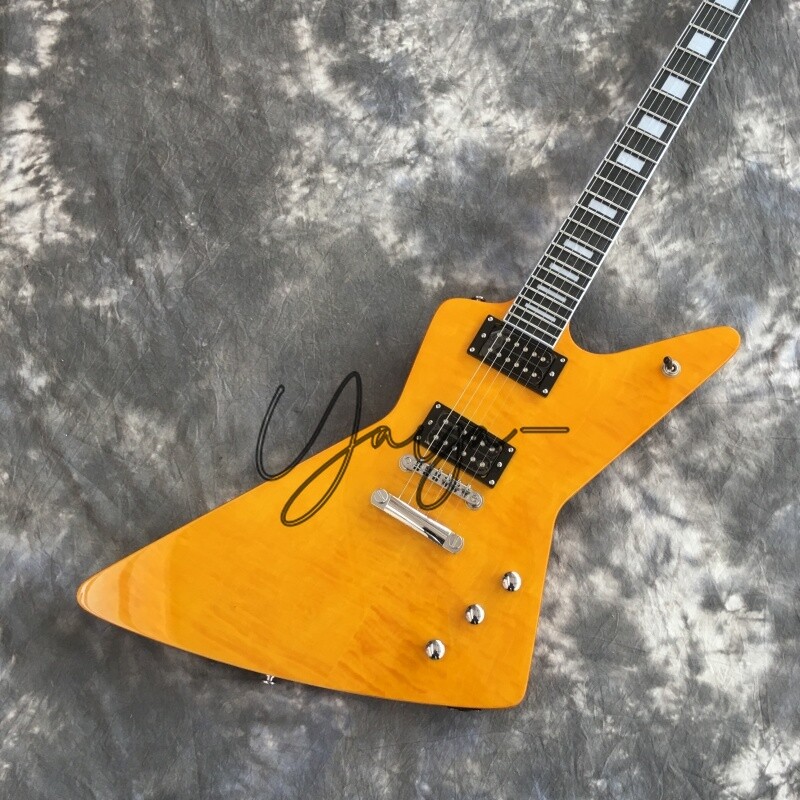 Explorer Trans Yellow Electric Guitar HH Pickups Flame Maple Top Fixed ...