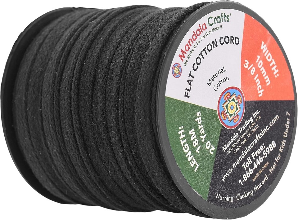 Durable 3/8 Inch Black Flat Cotton Drawstring - 20 Yards for Sewing ...