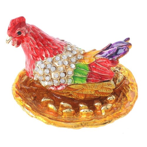 Gold Tone Metal Rhinestone Hatching Chicken Golden Egg Jewelry Box ...