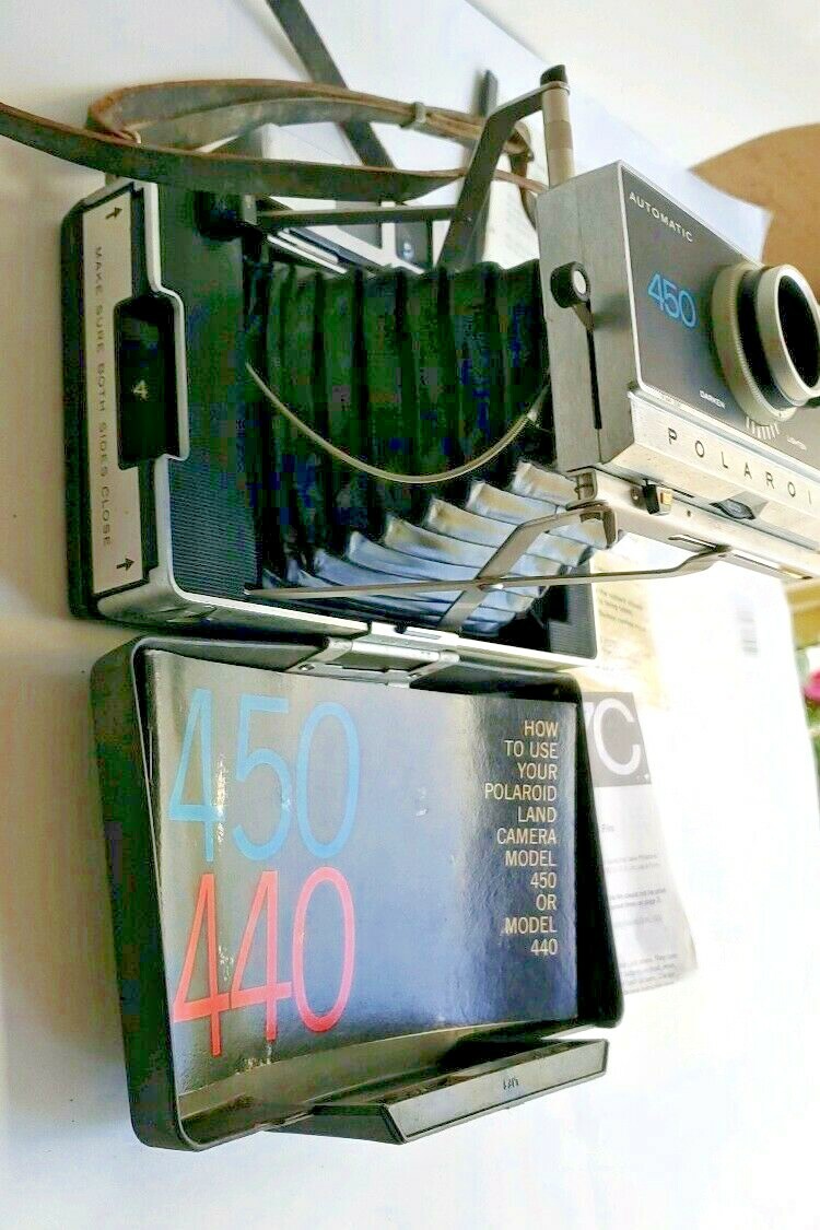 POLAROID 450 Automatic LAND CAMERA + Flash + Instructions Leather Strap ...