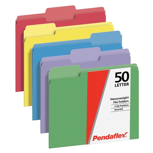 Heavyweight File Folders, Assorted Colors, Letter Size, 1/3-Cut Tabs ...