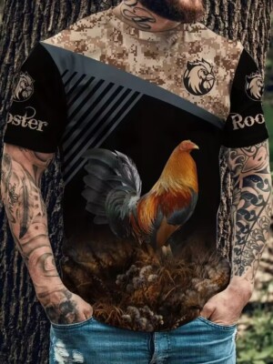 T-Shirt Rooster Black Brown Camo Novelty Fashion Men's Tee Digital ...