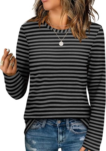 Womens Long Sleeve T Shirts Fall Fashion Tops Comfy Basic Tees Plain ...