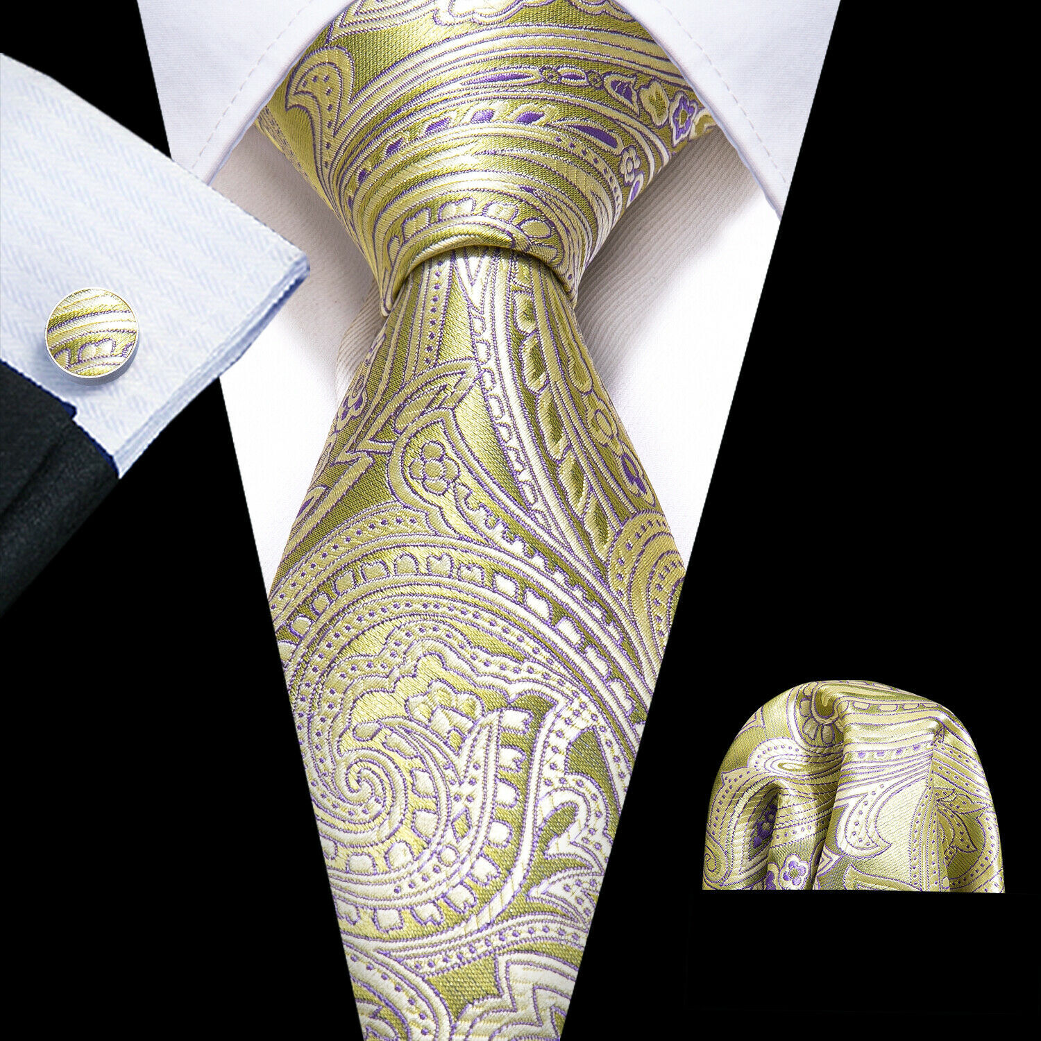 ITALIAN DESIGNER Paisley SILK TIE, POCKET SQUARE, CUFFLINK SET | eBay