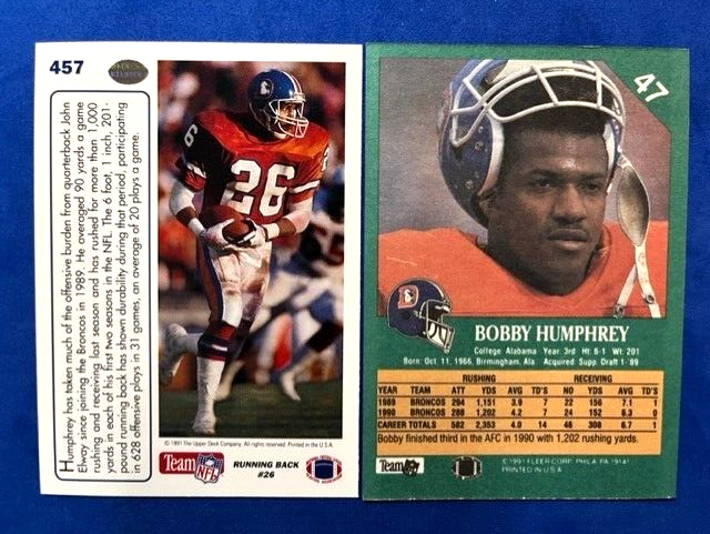 NFL - Bobby Humphrey 1991 Upper Deck Team MVP & 1991 Fleer Football ...