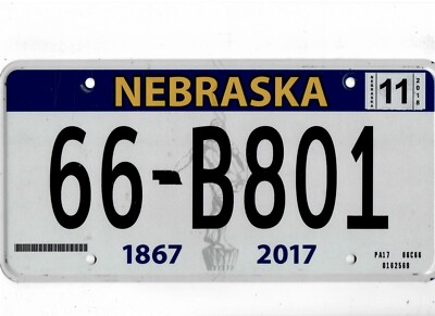 NEBRASKA passenger 2018 license plate "66-B801" ***NATURAL***CHERRY ...