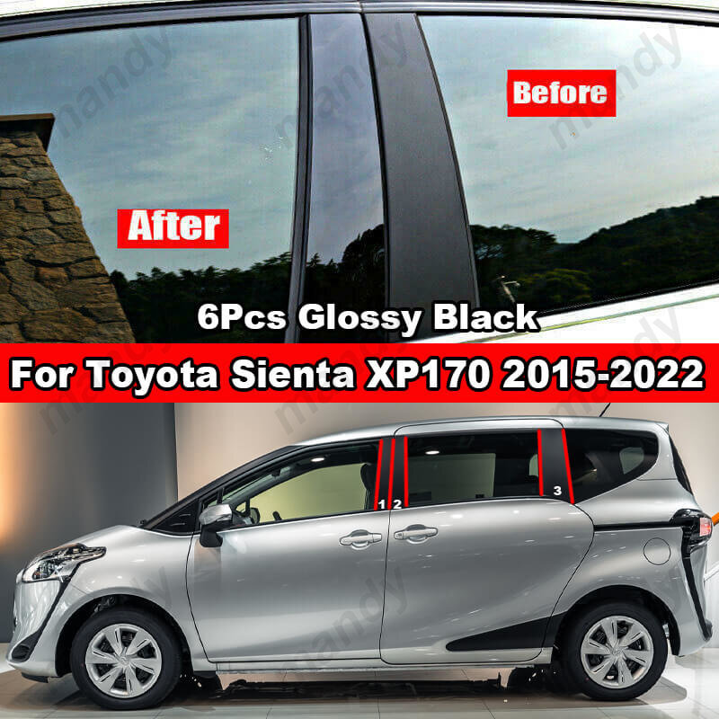 6Pcs Car BC Pillar Post Cover Trim Decal Cover For Toyota Sienta XP170 ...