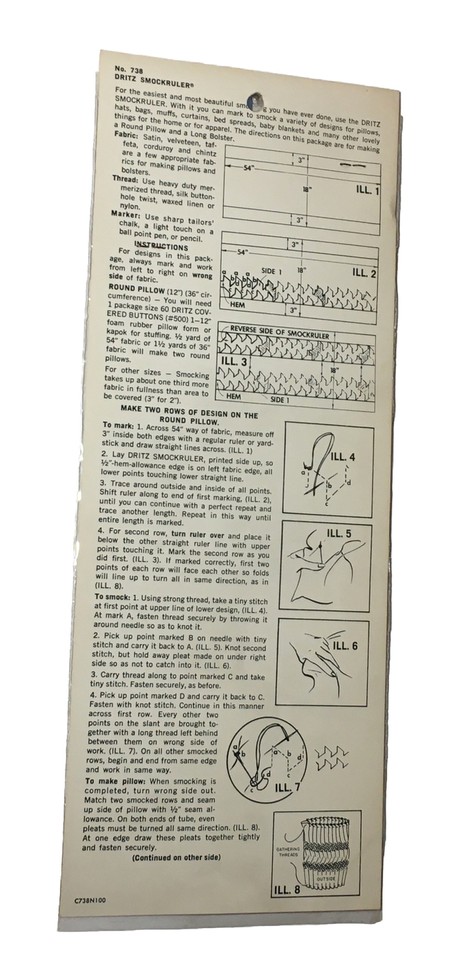 Vintage DRITZ SMOCKRULER w/Instructions for Bolster Pillows Smocking ...