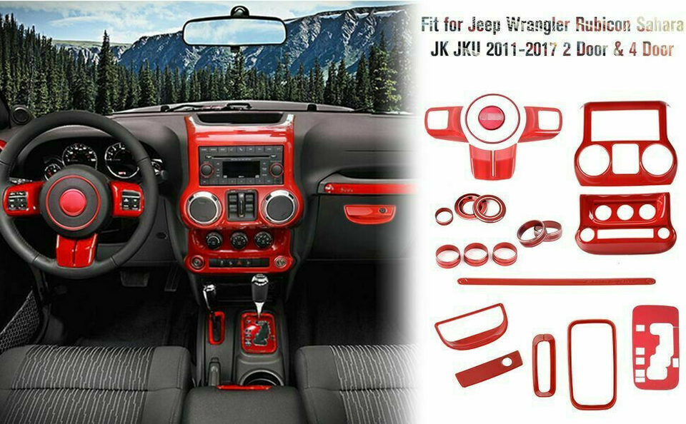Full Set Interior Decoration Trim Kit for Jeep Wrangler JK JKU 11-17 ...