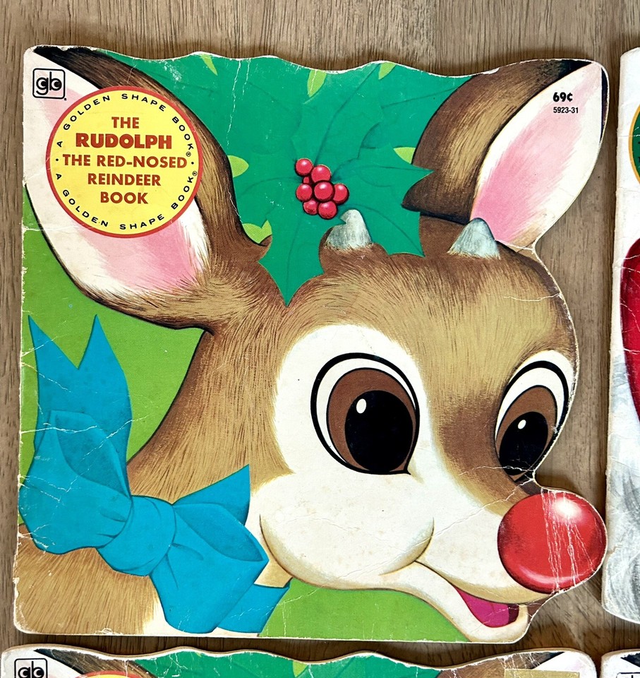 Vintage Santa Claus Book Rudolph Red Nosed Reindeer Golden Shape 1980 ...
