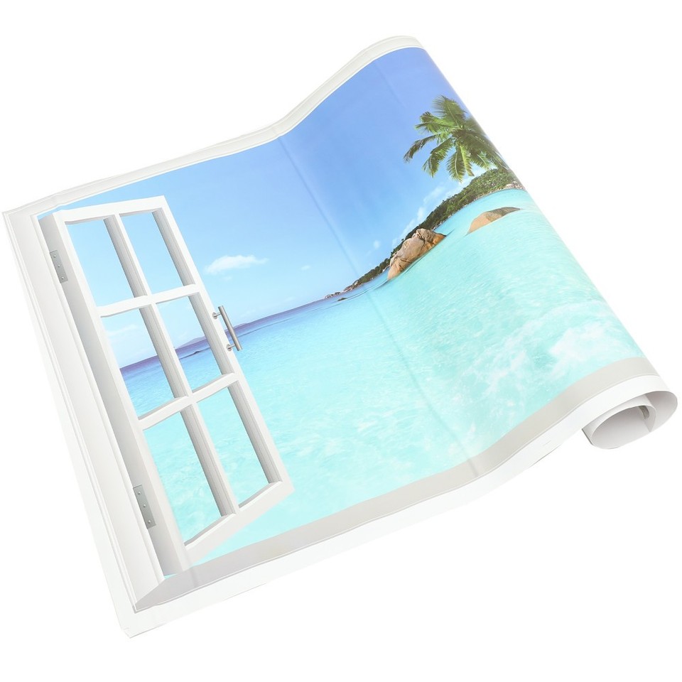 3 D Wall Decals Living Room Peel and Stick Fake Window Beach Sticker ...