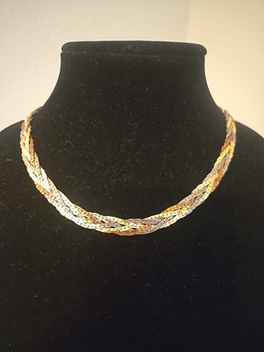 Tri-Color Braided Chain Necklace And Braclet Set. Vintage. | eBay