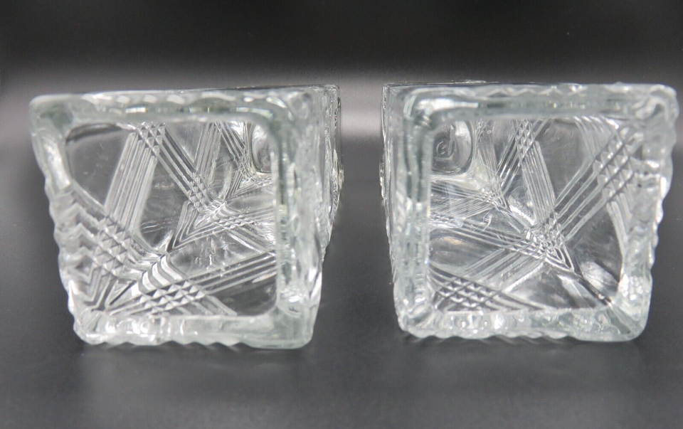 2 Avon Fostoria Square Glass Bud Vase Cross Hatch Diamond Pattern VTG ...