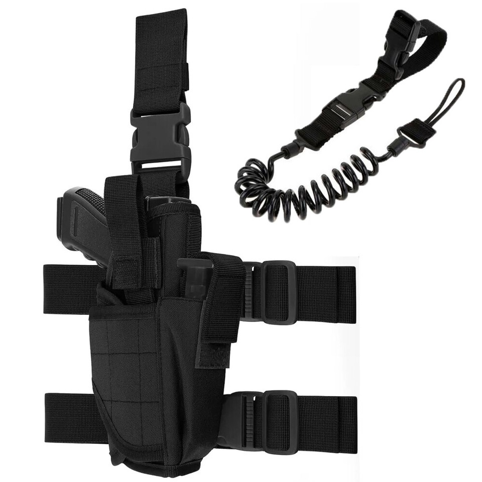 2Pcs Tactical Adjustable Thigh Drop Leg Gun Holster and Pistol Lanyard ...