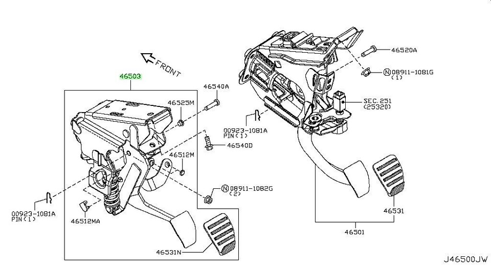 Genuine OEM Nissan 370Z Z34 Clutch Pedal Assy. w/Bracket P/N 46503 ...
