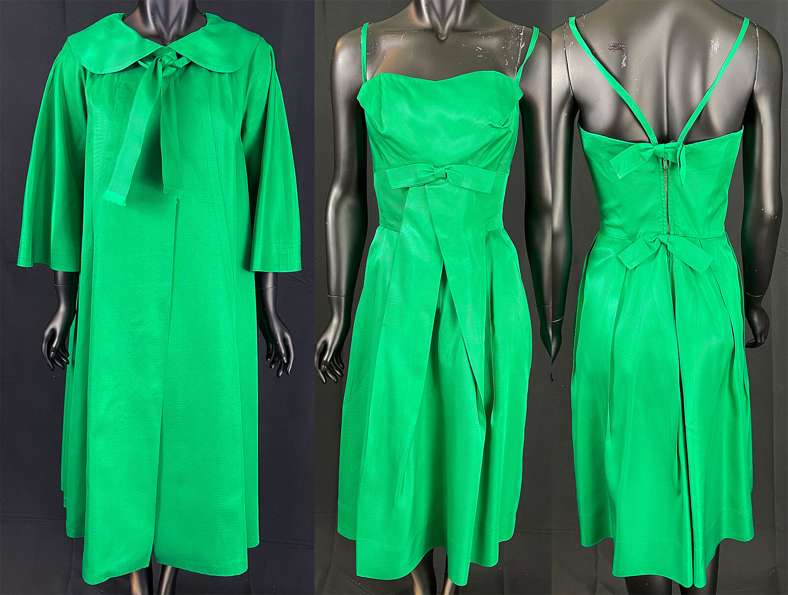 Vintage Lorrie Deb 1950s Emerald Green Silk Faille Co… - Gem