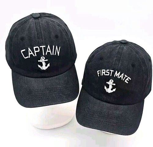 Matching Captain & First Mate Hat Set Embroidered Adjustable BaseBall ...