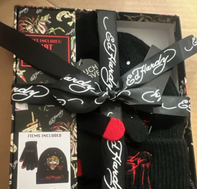 Ed Hardy Tiger Embroidered Knit Hat / Beanie GLOVE SET NEW | eBay