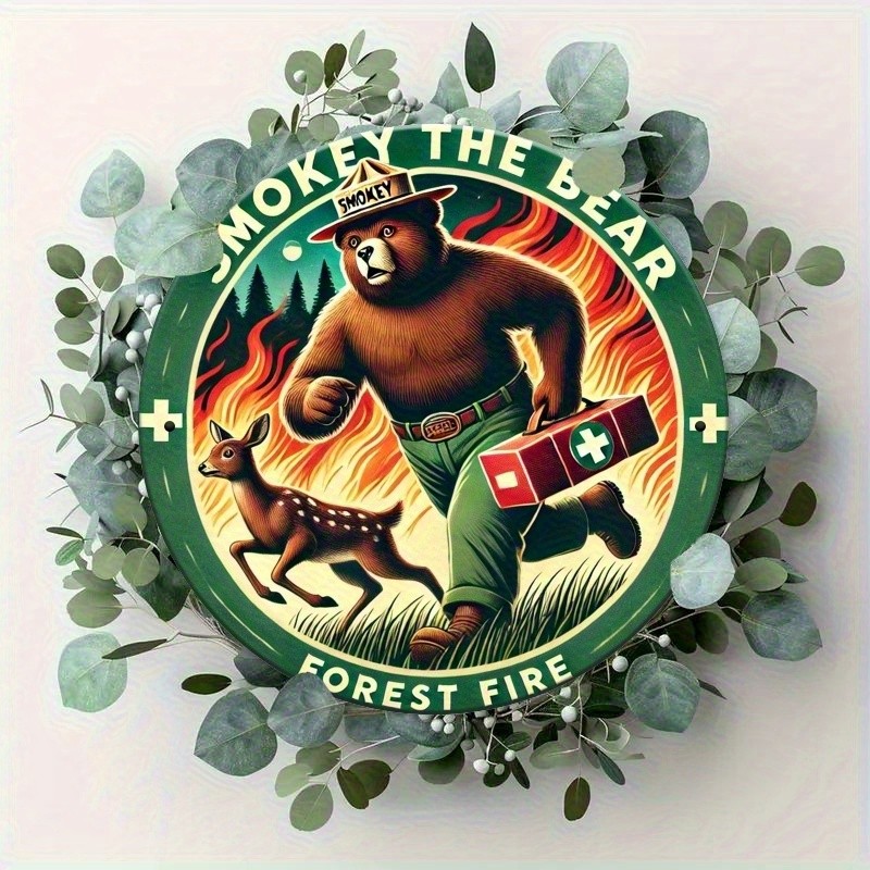 Smokey the Bear Forest Firefighter Round Tin Metal Signs Home Décor 8x8 ...